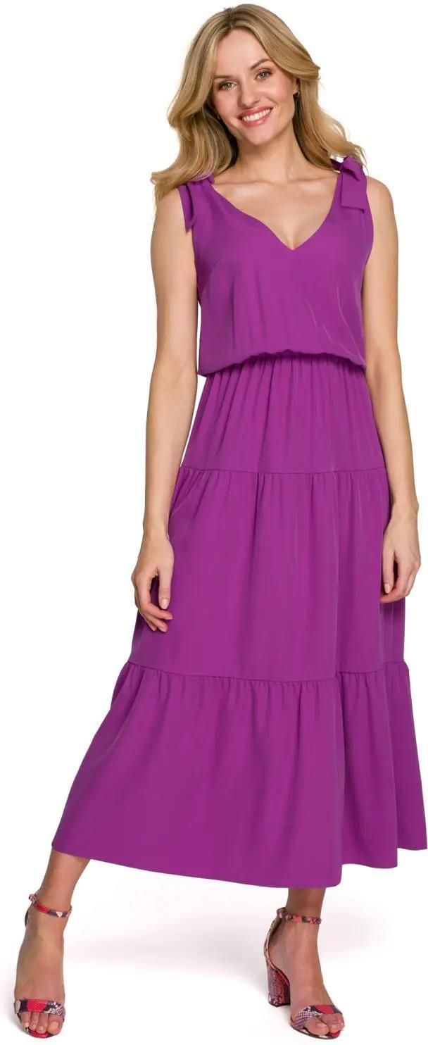 K092 Sukienka z wiązanymi ramiączkami - lawenda (Kolor fioletowy ...