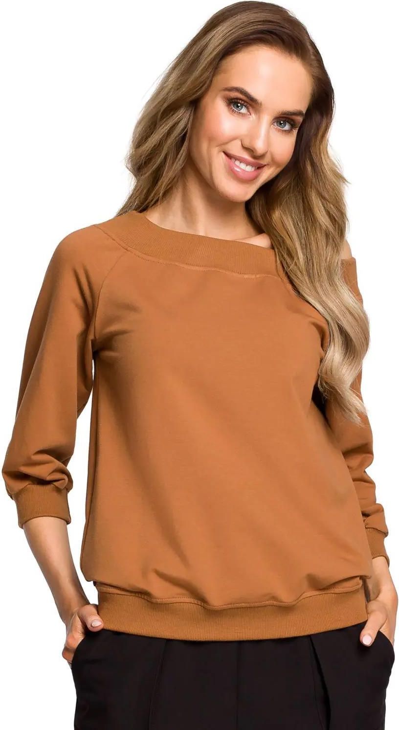 M412 Bluza z szerokim dekoltem - karmel (Kolor karmel, Rozmiar 2XL/3XL ...