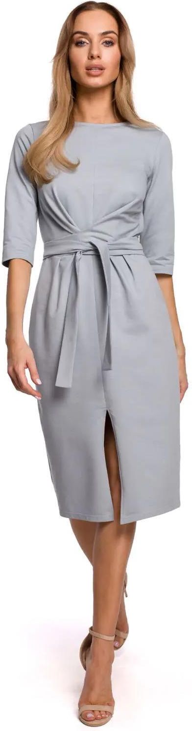 M496 Sukienka z efektownym wiązaniem - gołębia (Kolor szary, Rozmiar L ...