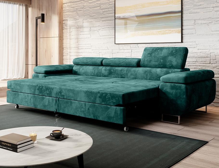 Moderno Meble Sofa Z Funkcją Spania Norberg Regulowane Zagłówki Granat ...