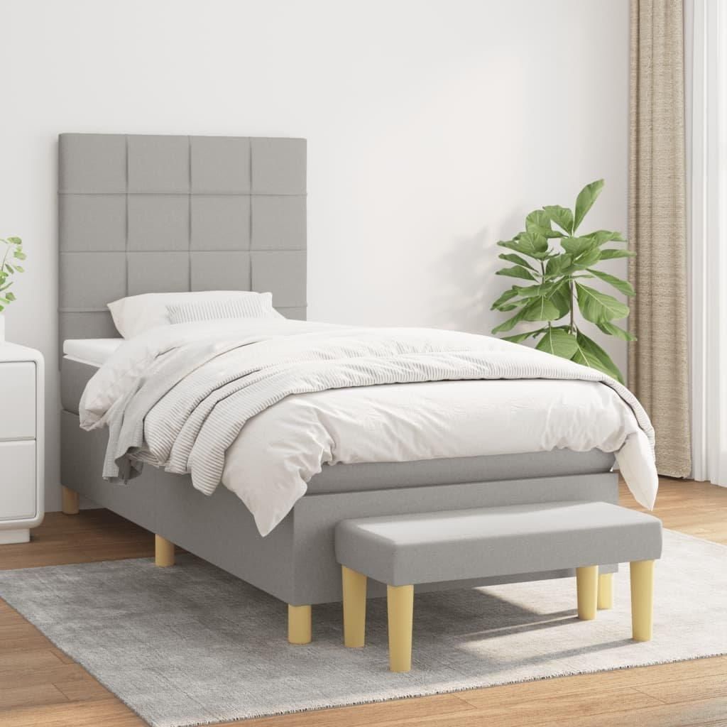 Vidaxl Łóżko Kontynentalne Z Materacem Jasnoszare Tkanina 90X190 Cm ...