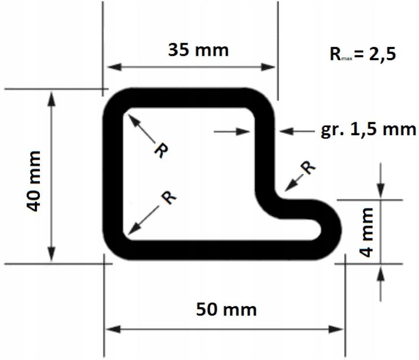 Materiały konstrukcyjne Metalzbyt Profil Łóżkowy 40x50x4x35x1,5mm 100cm ...