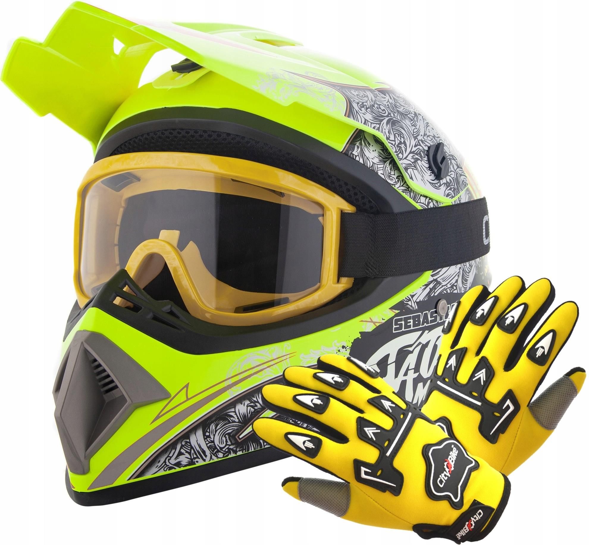 Kask motocyklowy City-Bike Kask Crossowy Lekki Enduro Quad +Gogle+ ...
