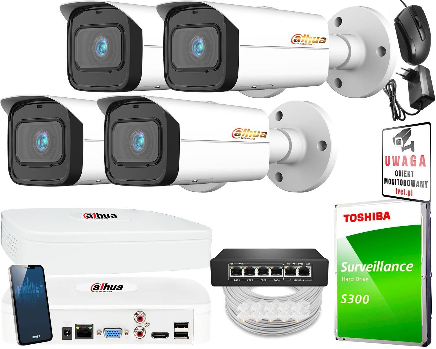 Zestaw do monitoringu Dahua Zestaw Do Monitoringu Ip Wizmind 4X Ipc ...