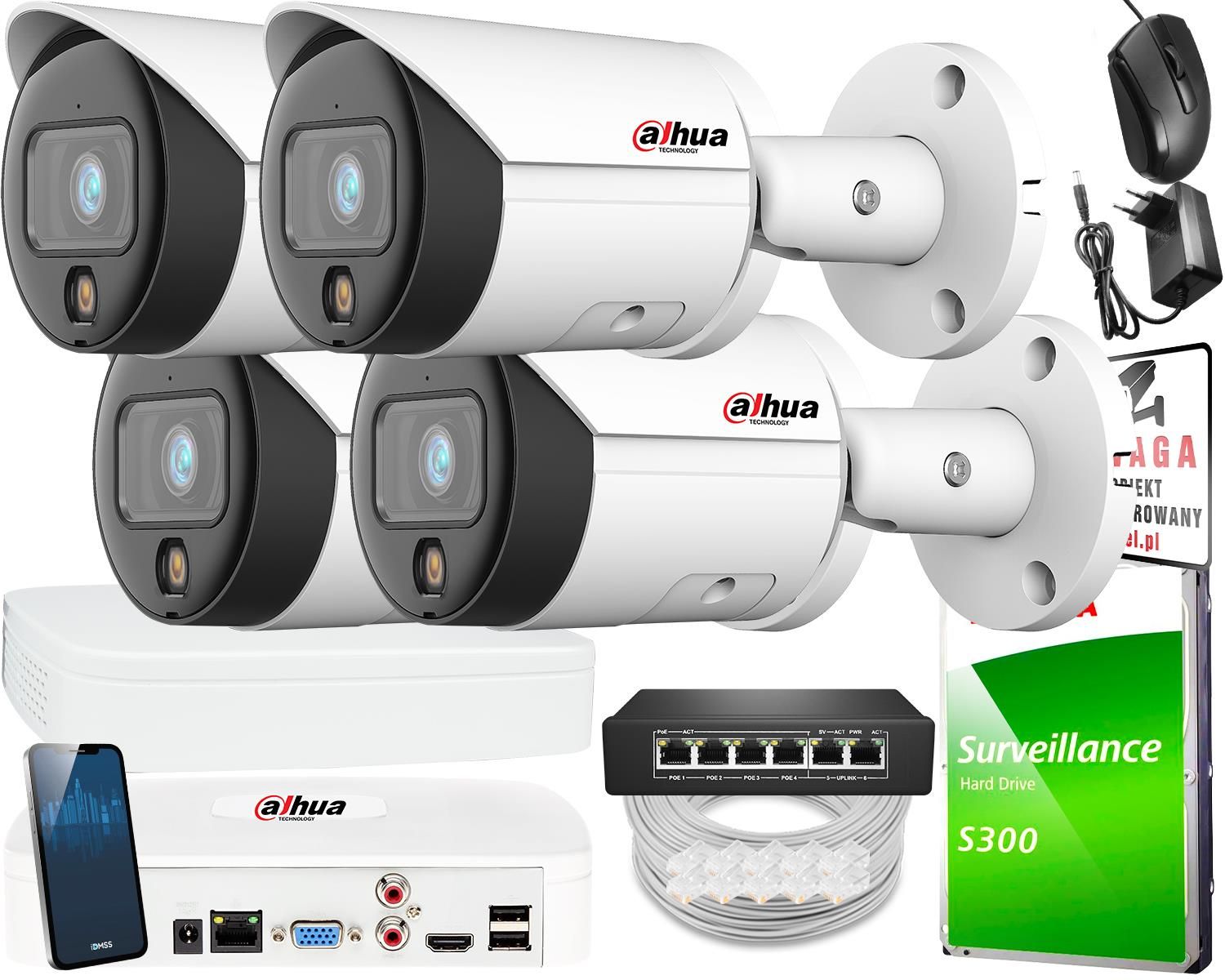 Zestaw do monitoringu Dahua Zestaw Do Monitoringu Ip 4X Kamera Ipc-Hfw2439S-Sa-Led-0280B-S2 ...