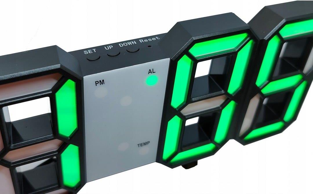 Duży zegar DC03 ścienny stołowy zielony LED elektroniczny cyfrowy data ...
