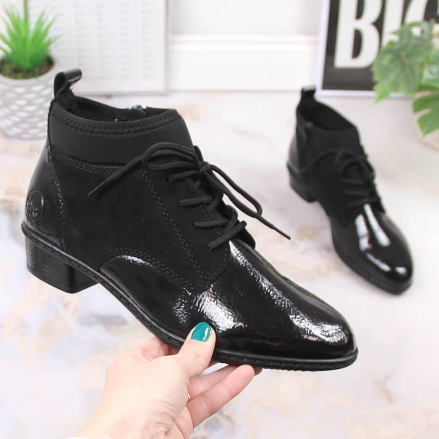 Skórzane lakierowane botki damskie ocieplane czarne Rieker Y0740-00 36 - Ceny i opinie - Ceneo.pl