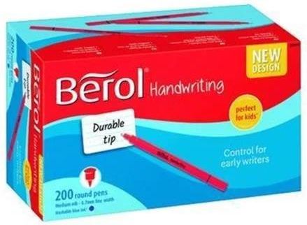 Berol Handwriting Pens Round Shape Washable Blue Ink Bright Barrels 200 ...