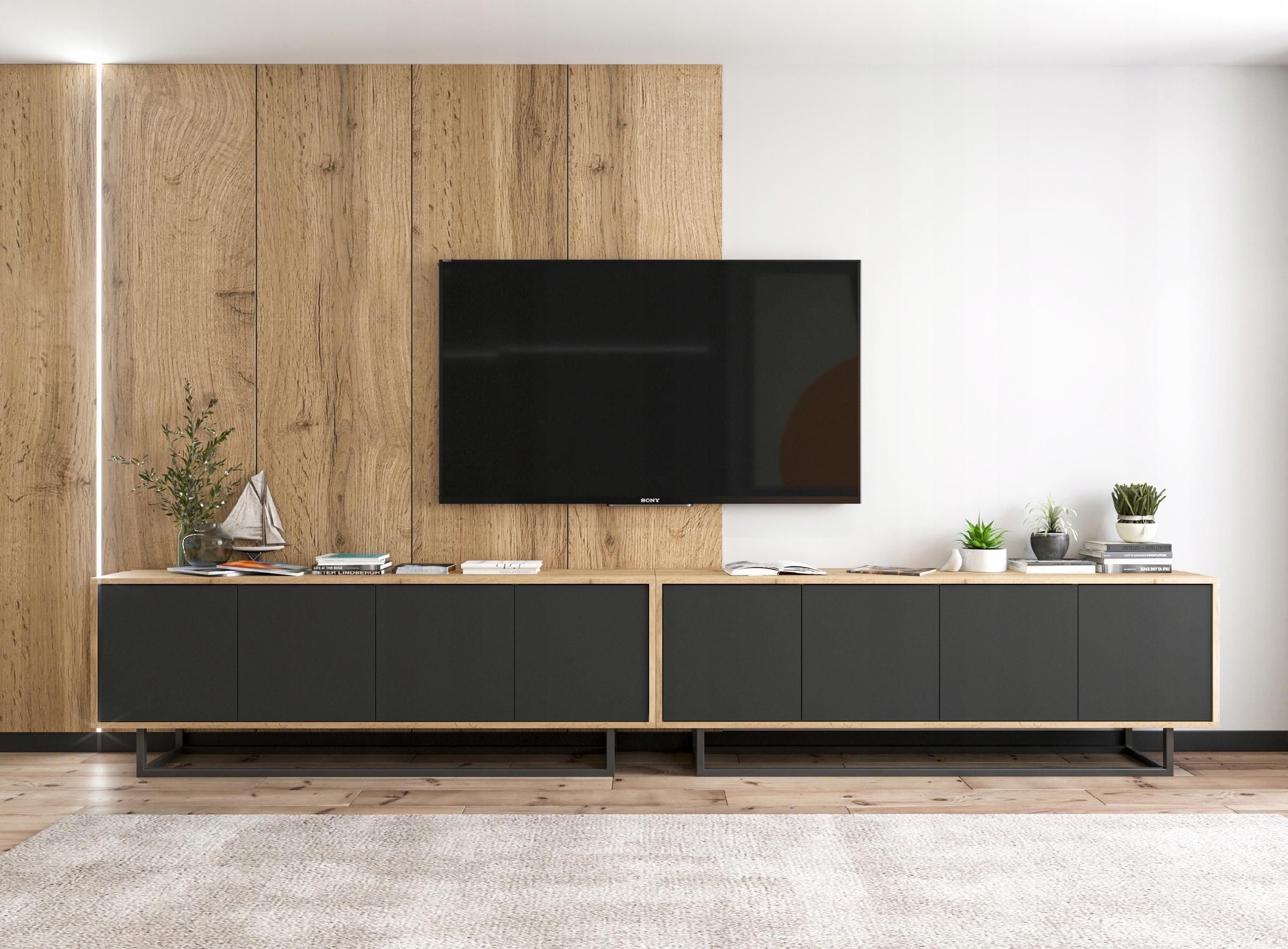 Meble Lindner Szafka Rtv Loft Komoda Czarny Mat 300 Cm 12542749 ...