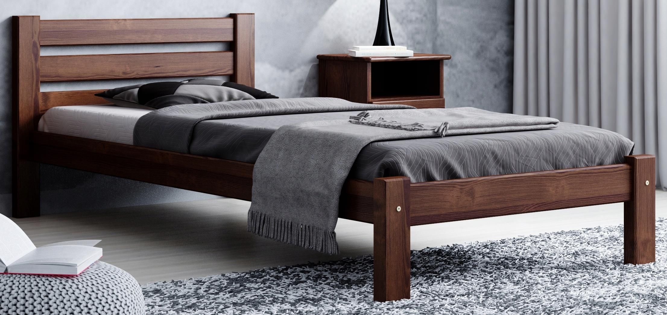 Łóżko Drewniane 90X200 Wysoki Zagłówek Rama Orzech 244E220F-Aad3-4Aab ...