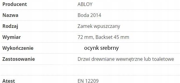Assa Abloy Zamek Wpuszczany Boda 72/45 Klucz 2014 7245KL2014 - Opinie i ...