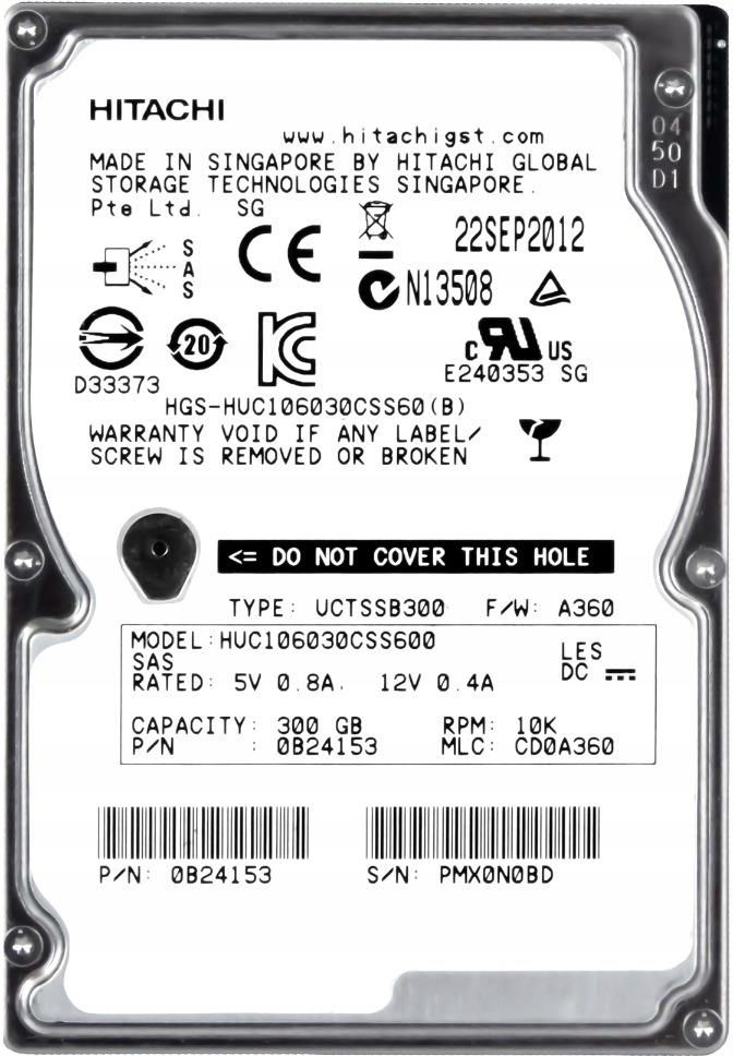 Dysk serwerowy Hitachi 300GB SAS 10000RPM 64MB 2,5cala (HUC106030CSS600 ...
