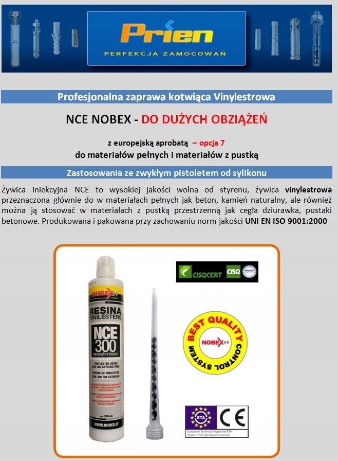 Nobex Kotwa Klej Żywica Chemiczna Nce 300 Max Obciążenia 640 - Opinie i ...