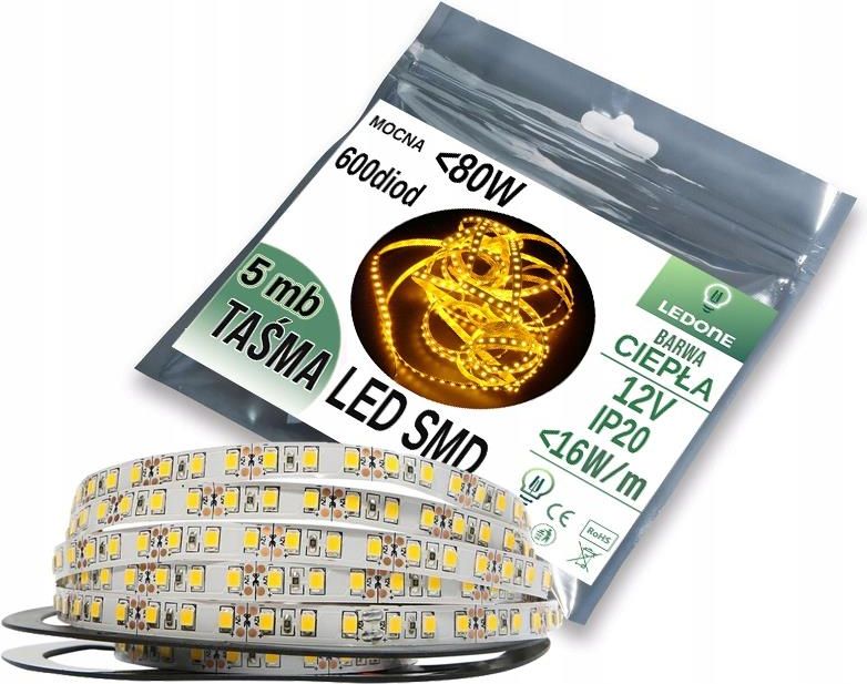 Led-One Mocna 12V 16W/M Taśma Led Premium 2835 600 Ip20 5M (980C ...