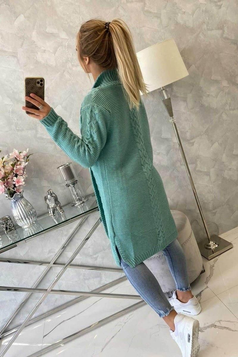 Sweter Kardigan splot warkocz ciemny miętowy - Ceny i opinie - Ceneo.pl