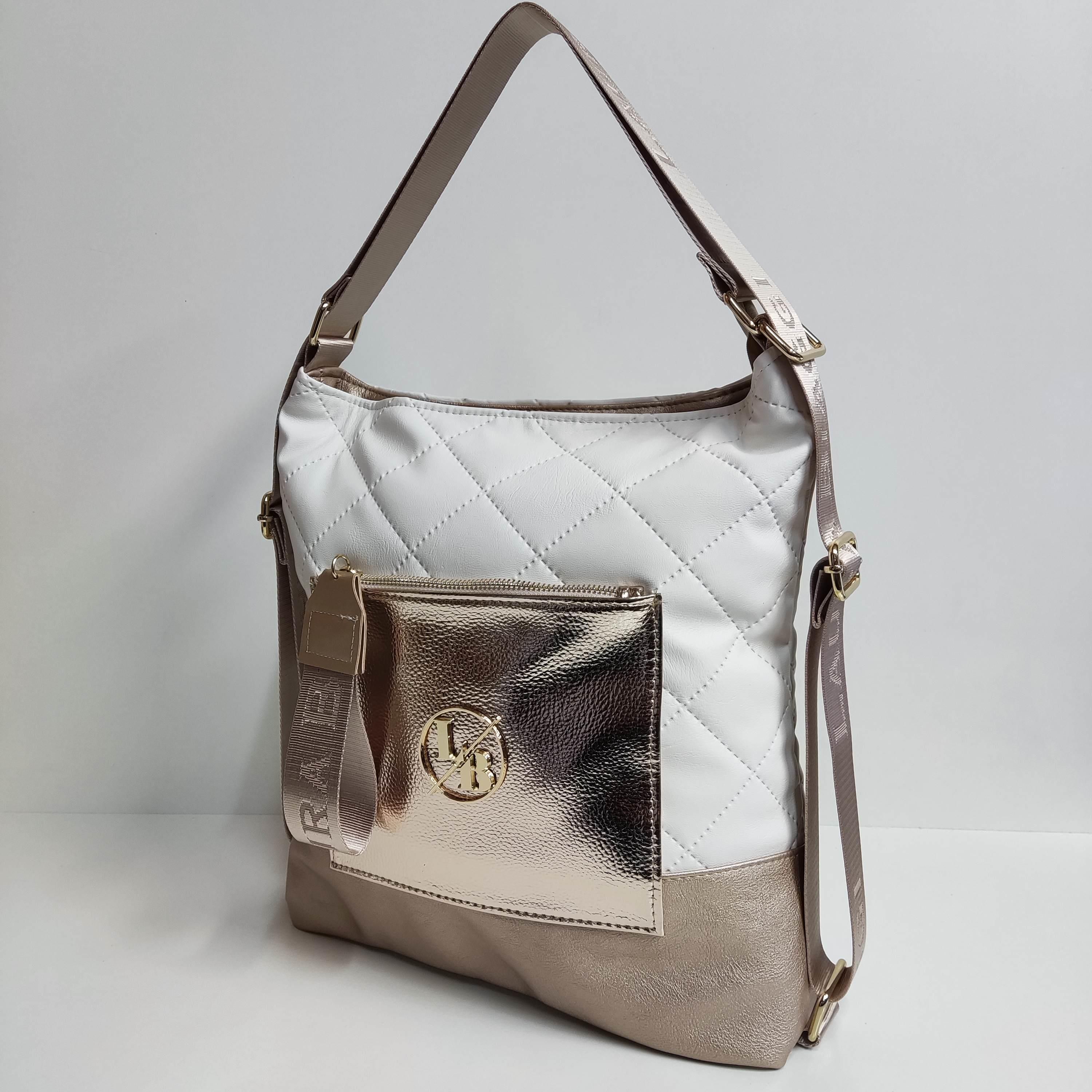 Plecak torebka Laura Biaggi Torba na ramię biała złota pikowana - Ceny i opinie - Ceneo.pl