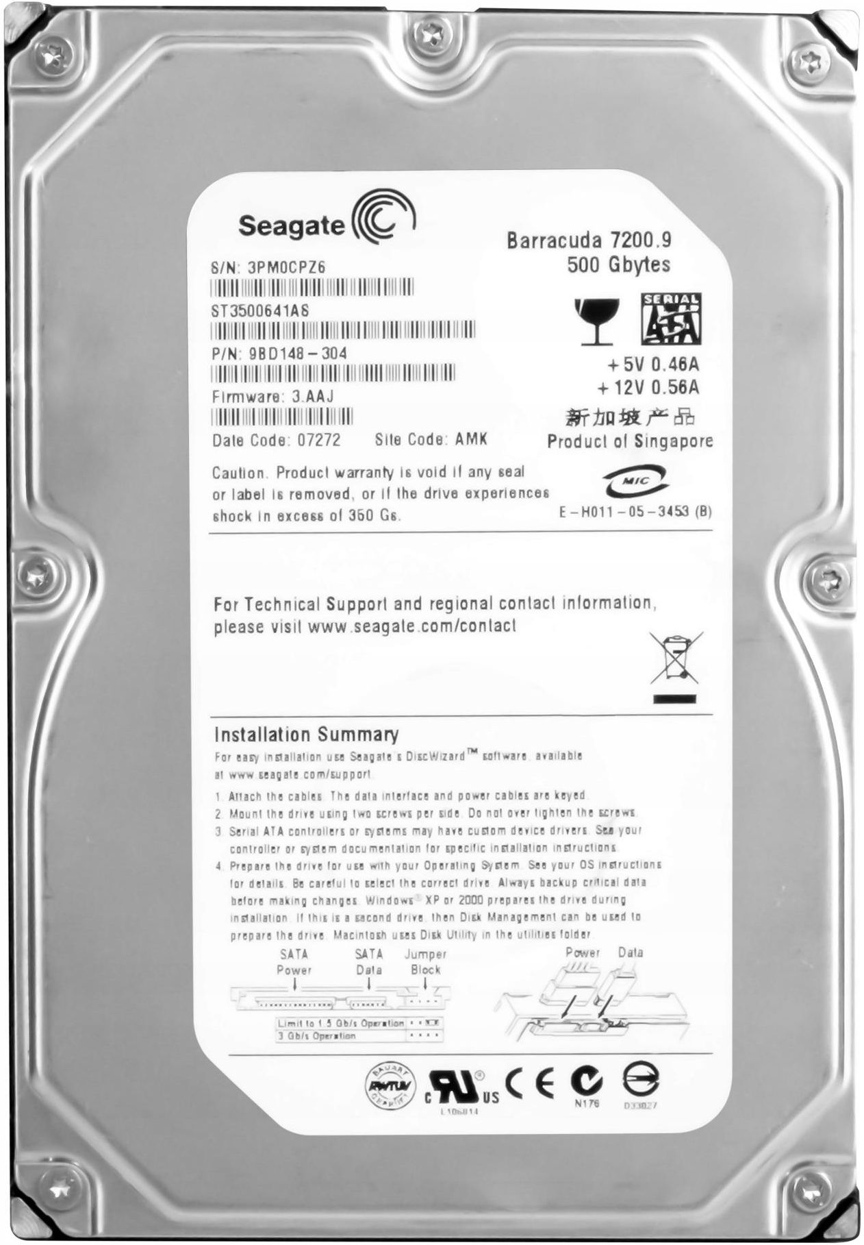 Dysk twardy Seagate Barracuda 7200.9, 500GB, Serial ATA/300, 7200RPM ...
