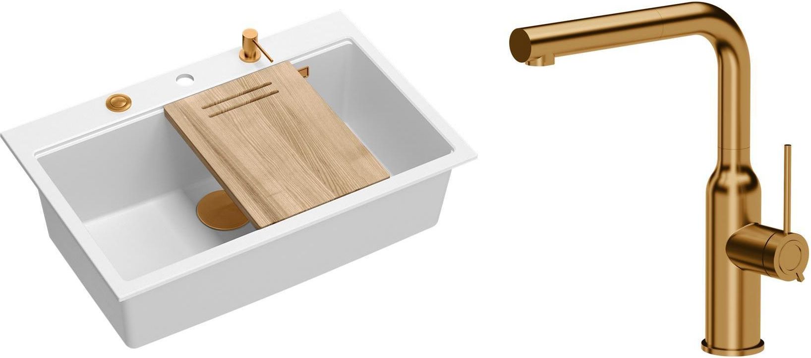 Zlewozmywak z baterią Quadron Marc Snow White/Miedź + Bateria Angelina ...