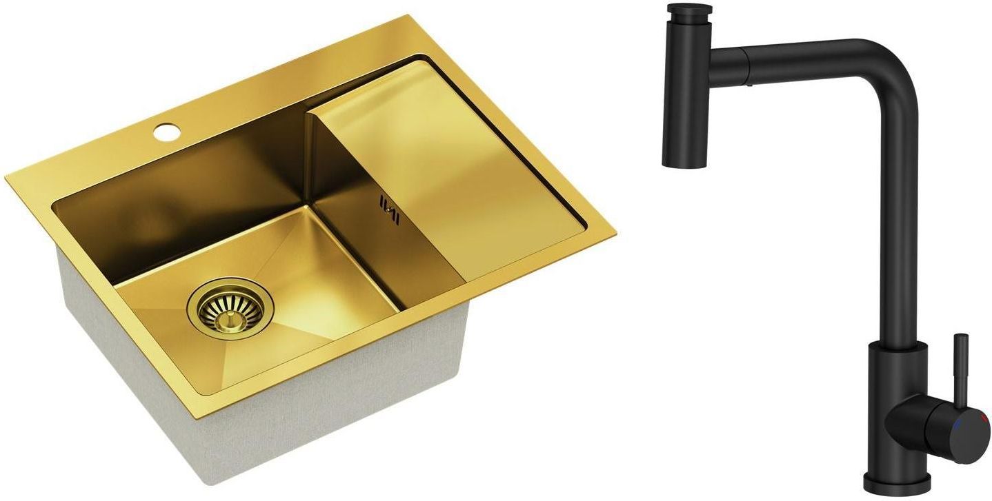 Zlewozmywak Z Bateri Quadron Russel 116 Z oty Szczotkowany Lewy zlewozmywak-z-bateri-quadron-russel-116-z-oty-szczotkowany-lewy
