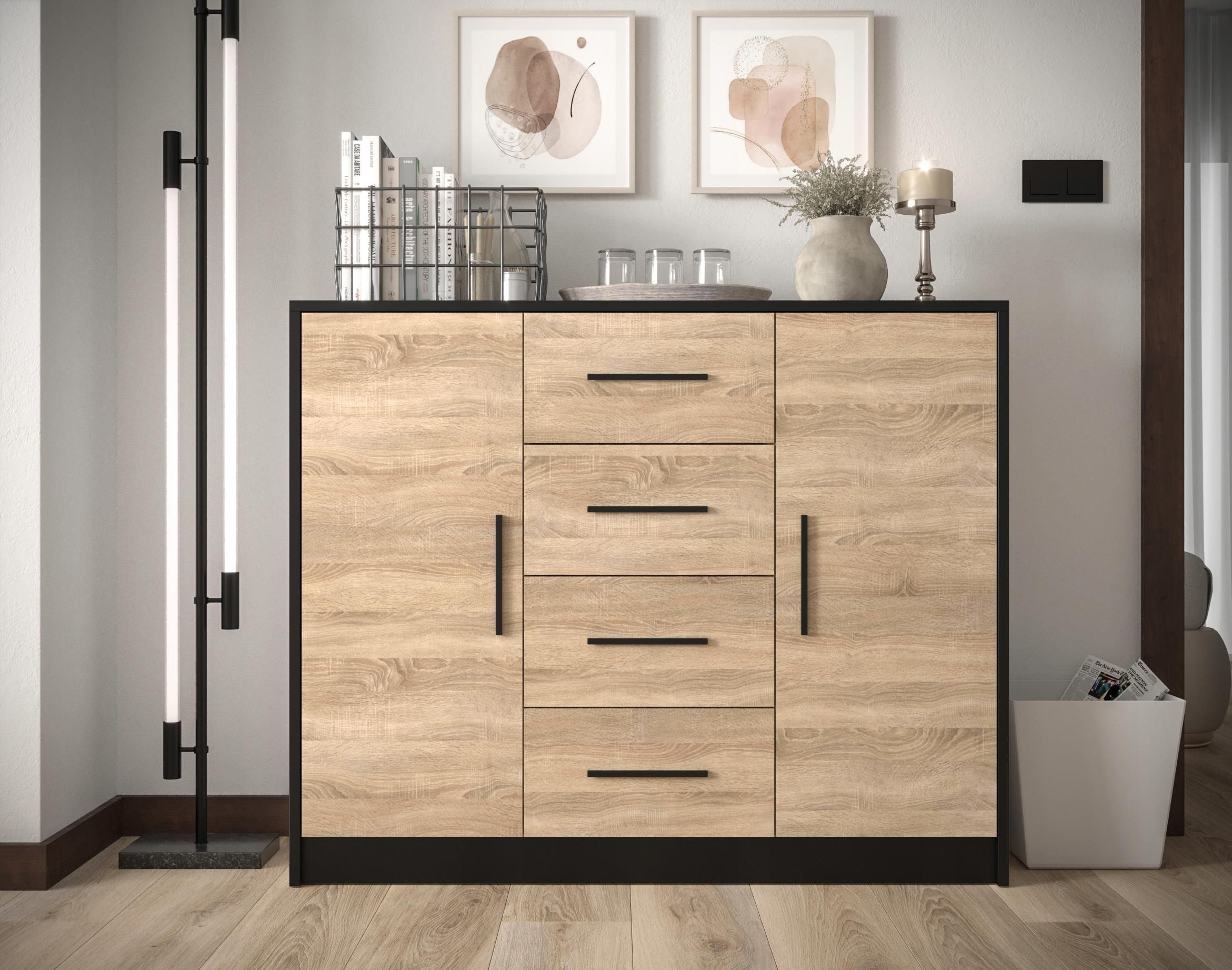 Abiks Meble Komoda Do Sypialni Uniwersal 120 Cm 2D4S Czarny Ee57D132 ...