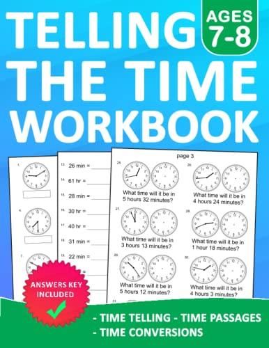 Telling the Time Workbook For kids Ages 7-8 Time Telling,Time Passages ...