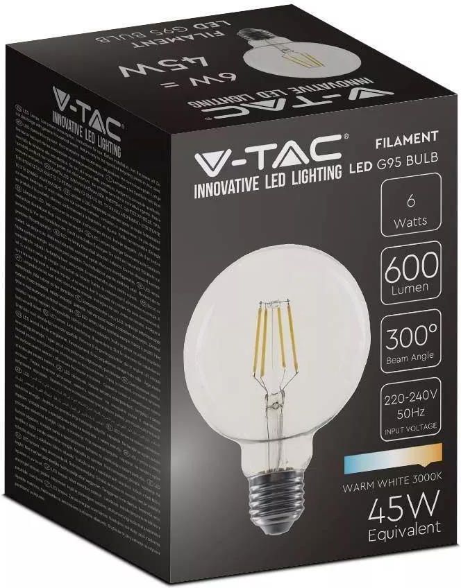 V-Tac Żarówka Led 6W Filament E27 G95 Vt-1993 3000K 600Lm (Sku214305) - Opinie i atrakcyjne ceny ...