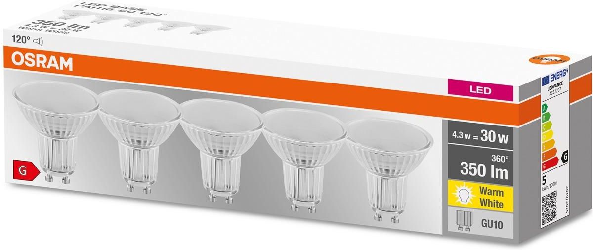 Osram 5Pak Żarówka Led Gu10 4,3W = 50W 350Lm 2700K Ciepła 120° Base - Opinie i atrakcyjne ceny ...