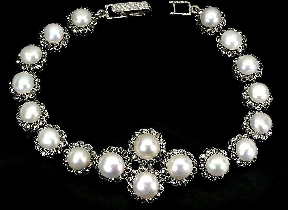 Bransoletka naturalne markazyty perły 925 piękna - Ceny i opinie - Ceneo.pl