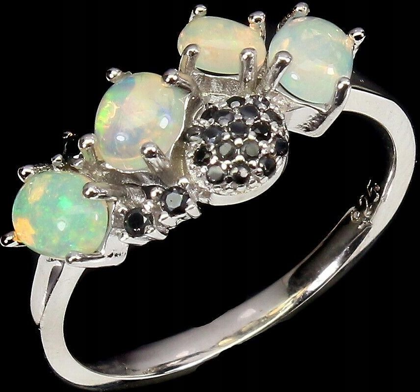 Pierścionek r 16.5 ogniste opale czarne spinele - Ceny i opinie - Ceneo.pl