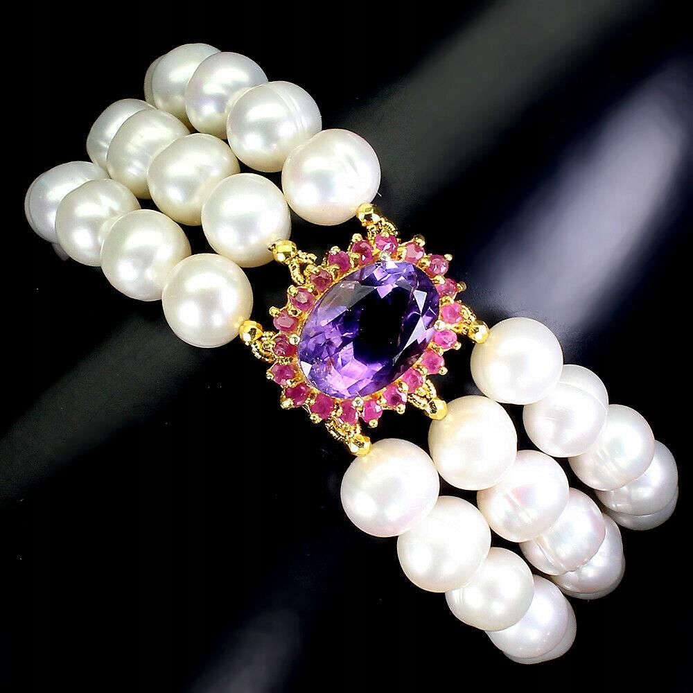 Bransoletka naturalne perły rubiny ametyst 925 - Ceny i opinie - Ceneo.pl