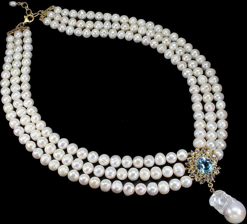 Naszyjnik perły tanzanity sky blue topaz białe 925 - Ceny i opinie - Ceneo.pl