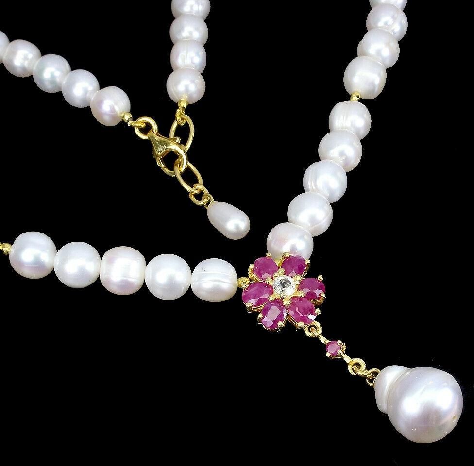Srebrny naszyjnik naturalne perły rubiny topaz 925 - Ceny i opinie ...