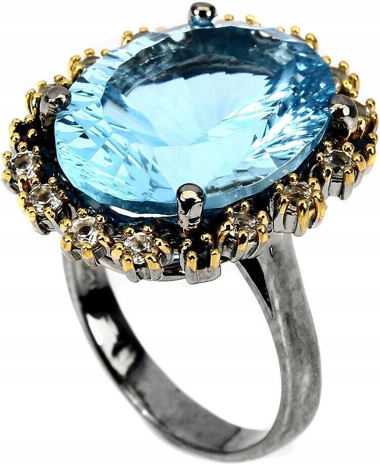Pierścionek 16.82ct Sky Blue Topaz szafiry r 16 - Ceny i opinie - Ceneo.pl