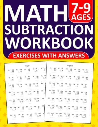 Subtraction Workbook For Kids Ages 7-9: Subtraction Practice Workbook ...