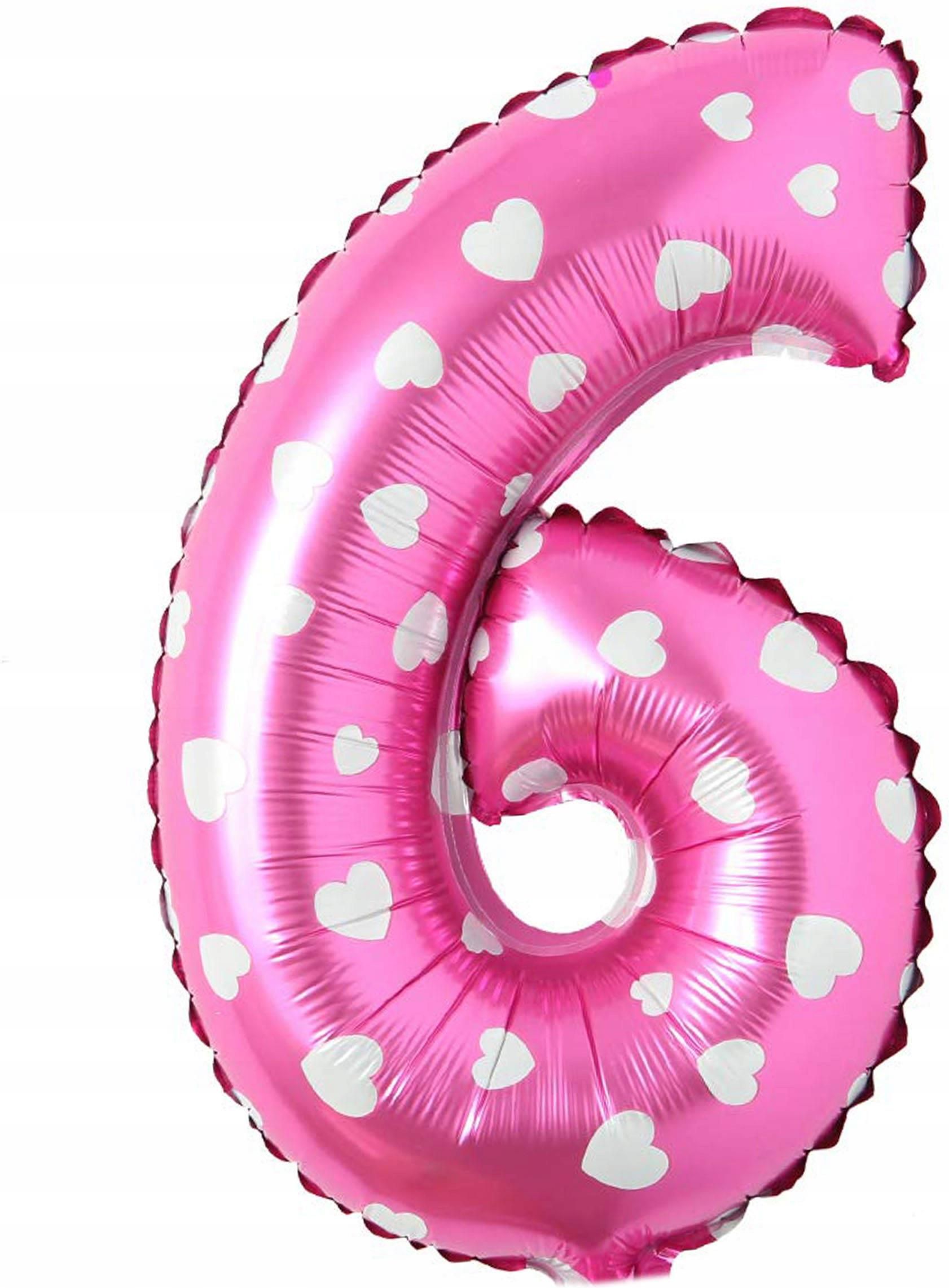 Galaxy Balon Foliowy Cyfra 6 Różowy Serca Urodziny 80cm 12721726714 ...