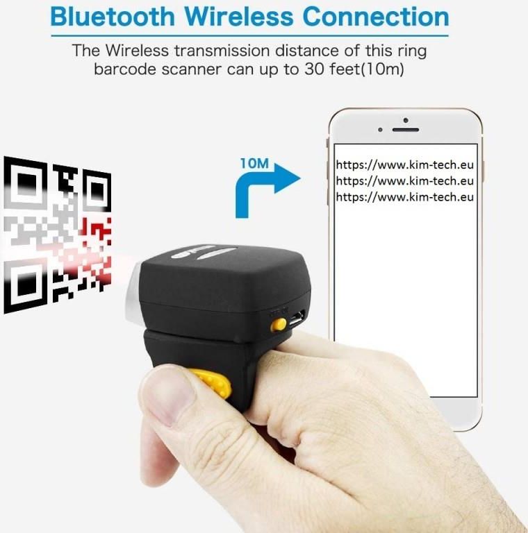 Czytnik kodów kreskowych Bezprzewodowy skaner kodów kreskowych na palec ...