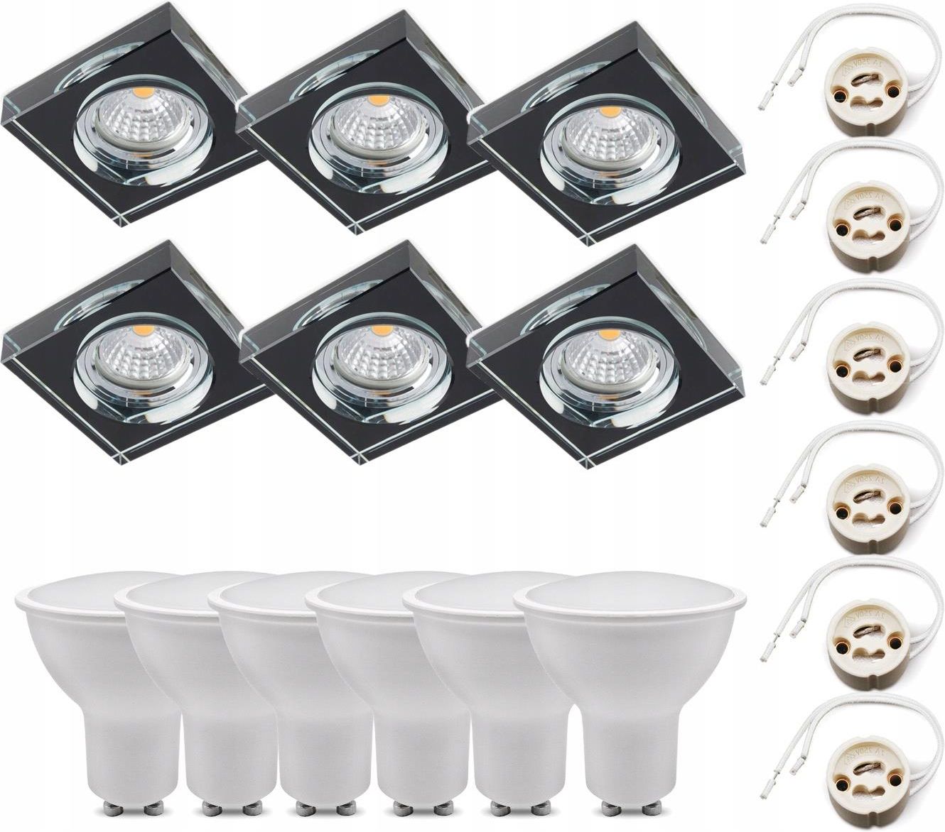 Elektrosalon Zestaw 6x Oczko Halogenowe Szklane Kwadr +led GU10 (LEDYKB837) - Opinie i ...