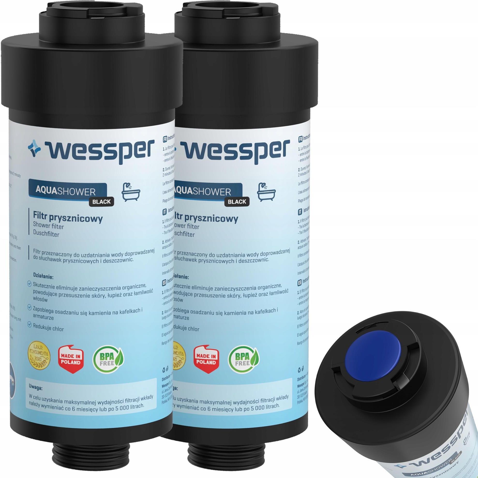 Wessper 2x Wkłady Filtry Wody Pod Prysznic Aqua WES081BK - Opinie i ...