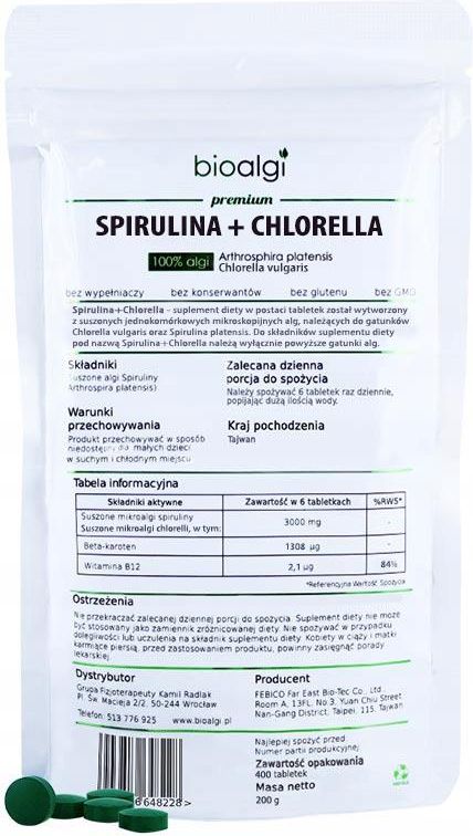 Bioalgi Spirulina Chlorella 500 Mg 400 Tabl - Opinie i ceny na Ceneo.pl