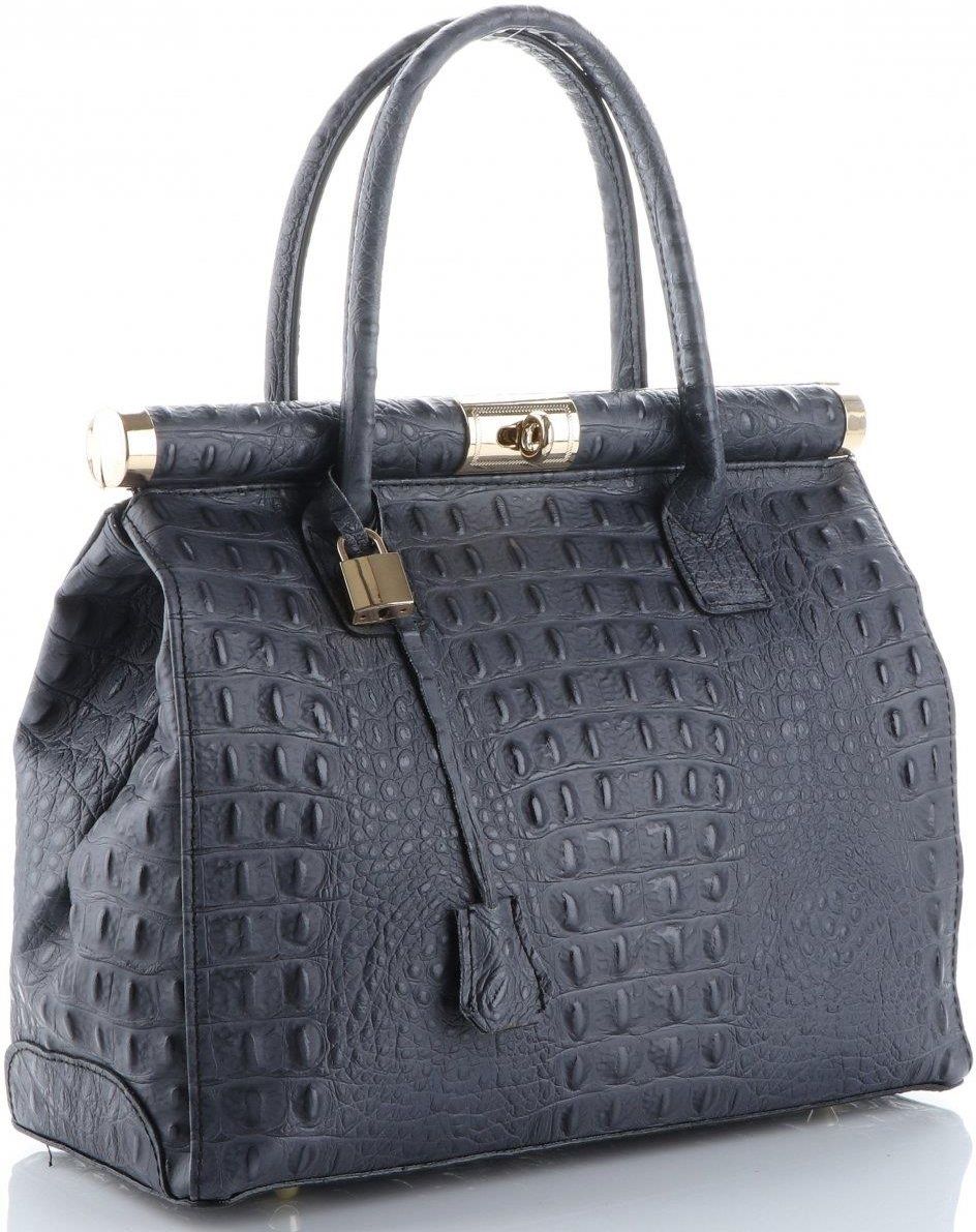 Torebki Skórzane Włoski Skórzany Kufer Damski wzór Aligatora Szare ...