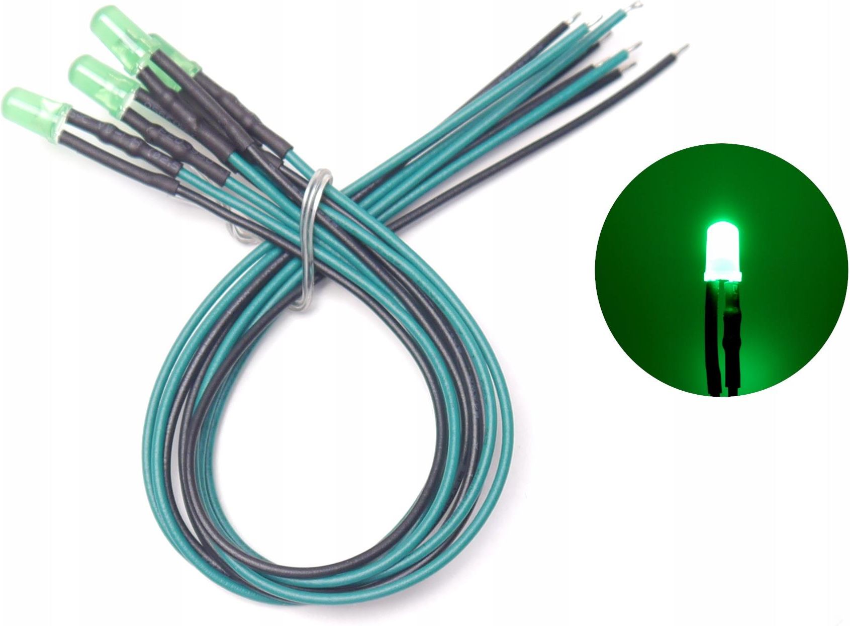 Niceled 5 X Dioda Led 12V 5Mm Zielona Z Przewodem Jakość 10048200112 ...