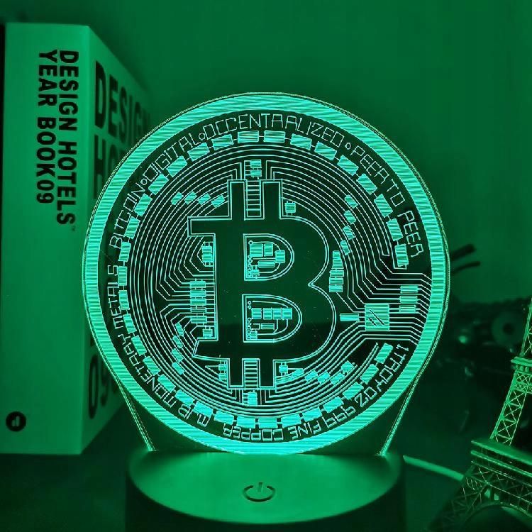 Lampa Ledroom Lampka nocna Led Rgb 3D Bitcoin Pilot ...