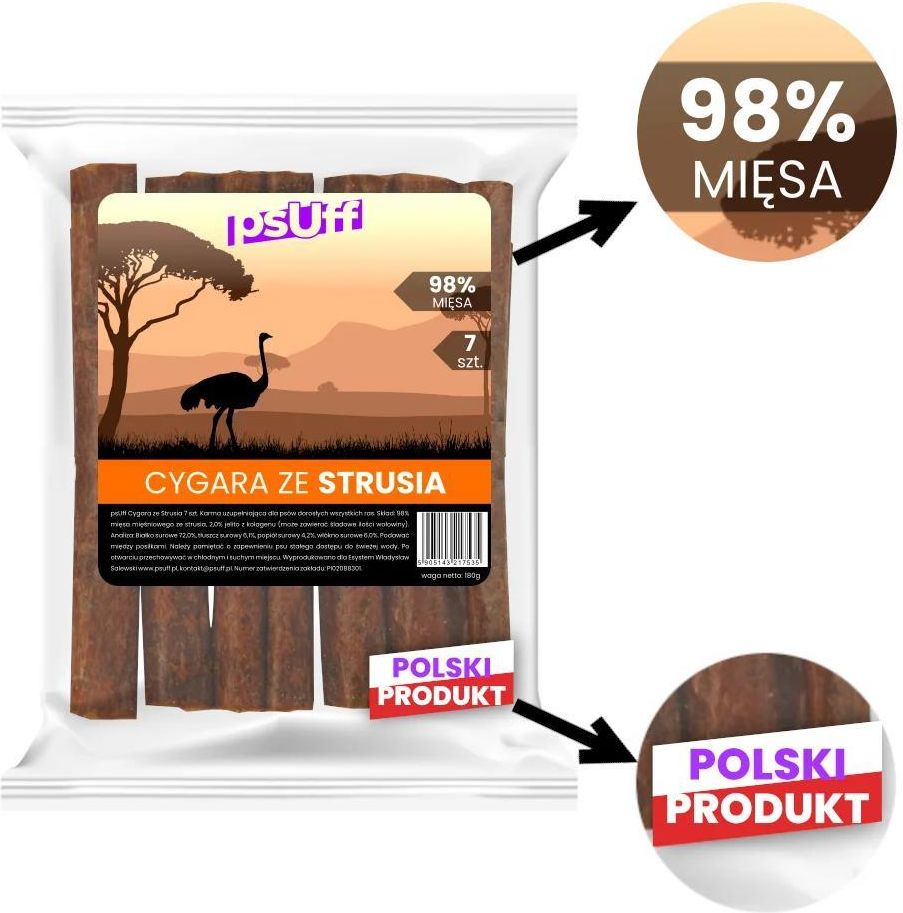 Karma Psuff Cygara Ze Strusia Naturalny Gryzak 7Szt. - Ceny i opinie ...