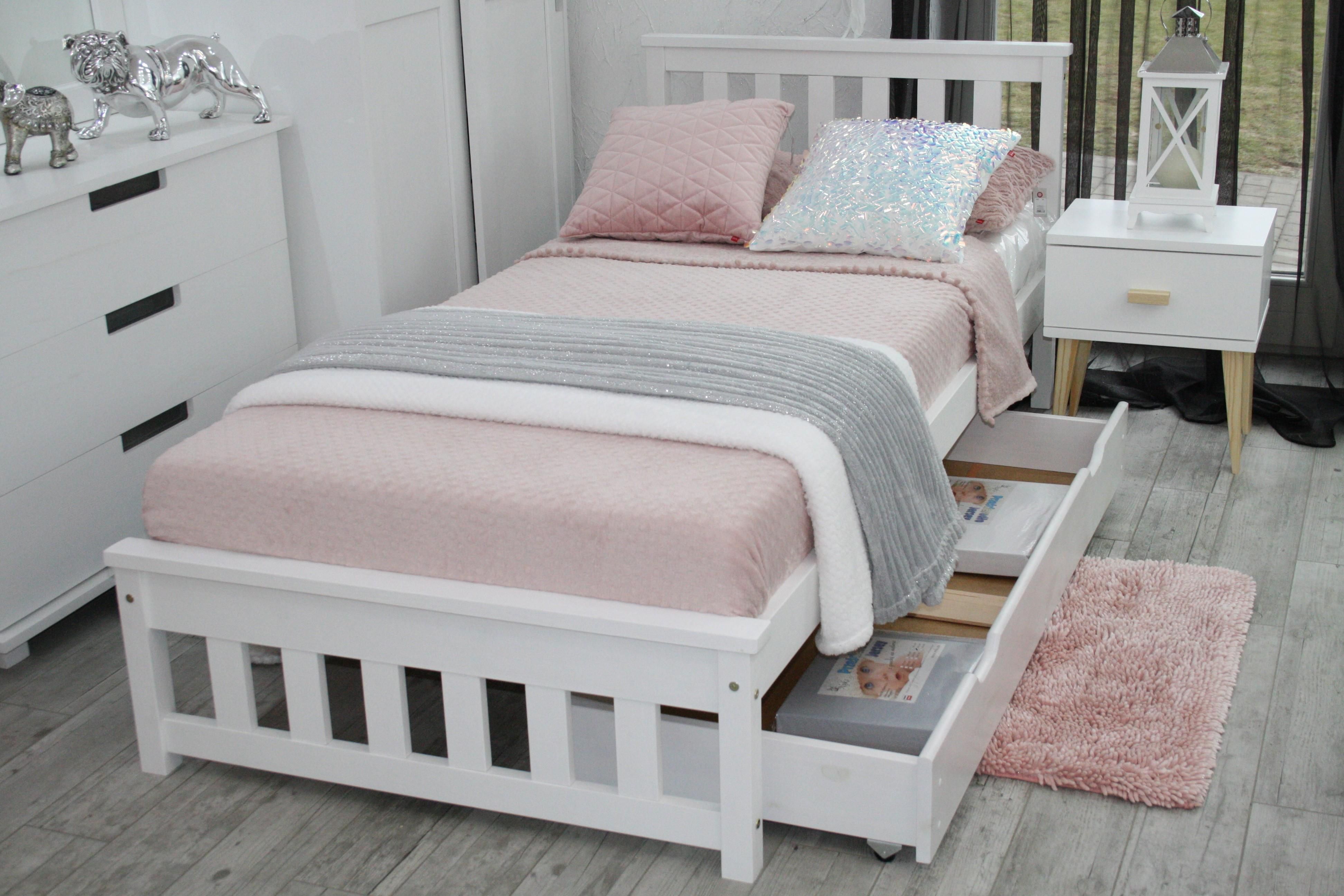 Maxi Drew Łóżko Drewniae Iga Białe 90X200+ Stelaż + Materac Sprężynowy ...