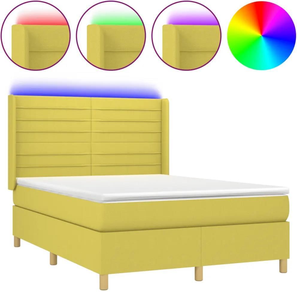 Vidaxl Łóżko Kontynentalne Z Materacem Zielone 140X190 Cm Tkanina 13452 ...