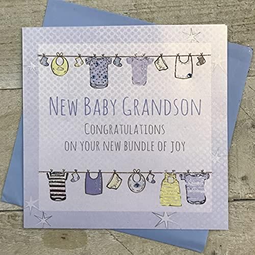 White Cotton Cards G14 Gs New Baby Grandson Congratulations On Your ...
