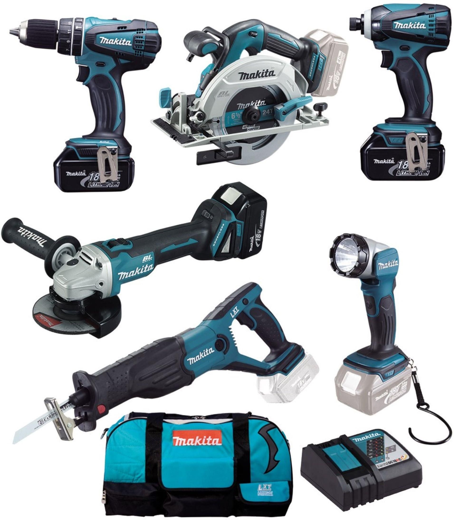 Makita Dlx6076T 18V Lxt (Dhp458 +Dga504 +Djr181 +Dhs680 +Dtd146 ...