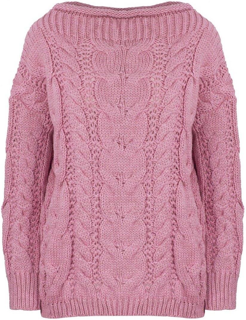 Gruby sweter z warkoczowym SPLOTEM (RÓŻOWY) - Ceny i opinie - Ceneo.pl