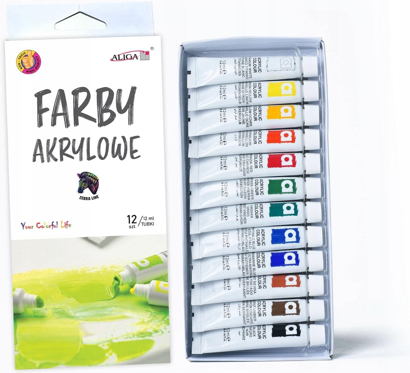 Farby Akrylowe Zestaw Farb Farbki Komplet 12Kol - Ceny i opinie - Ceneo.pl