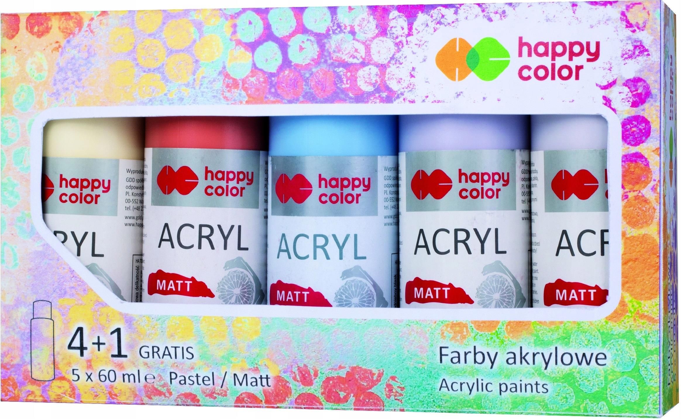 Happy Color Farby Akrylowe Farba Zestaw Mat 4+1 1541429853 - Ceny i ...